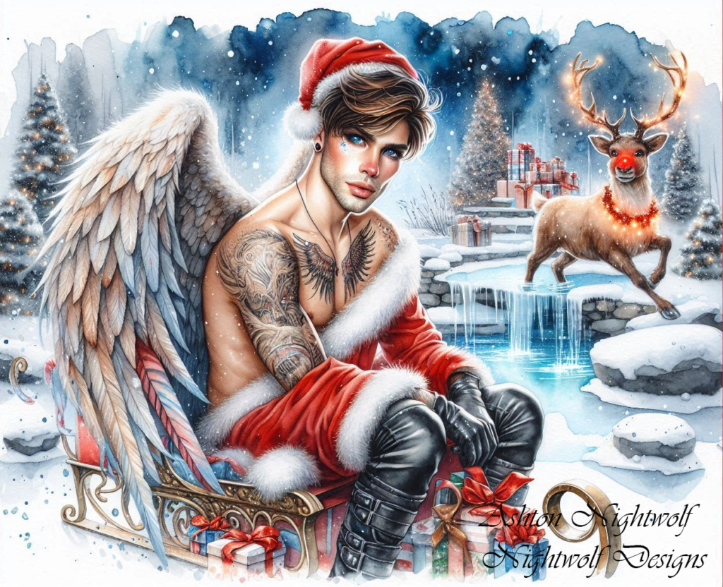 Christmas Male Angel With Sleigh And Deer AI Artwork - nightwolfdesigns ...